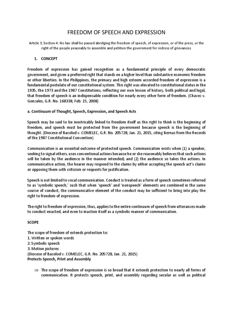 Freedom of Speech and Expression: 1. Concept | PDF | Overbreadth ...