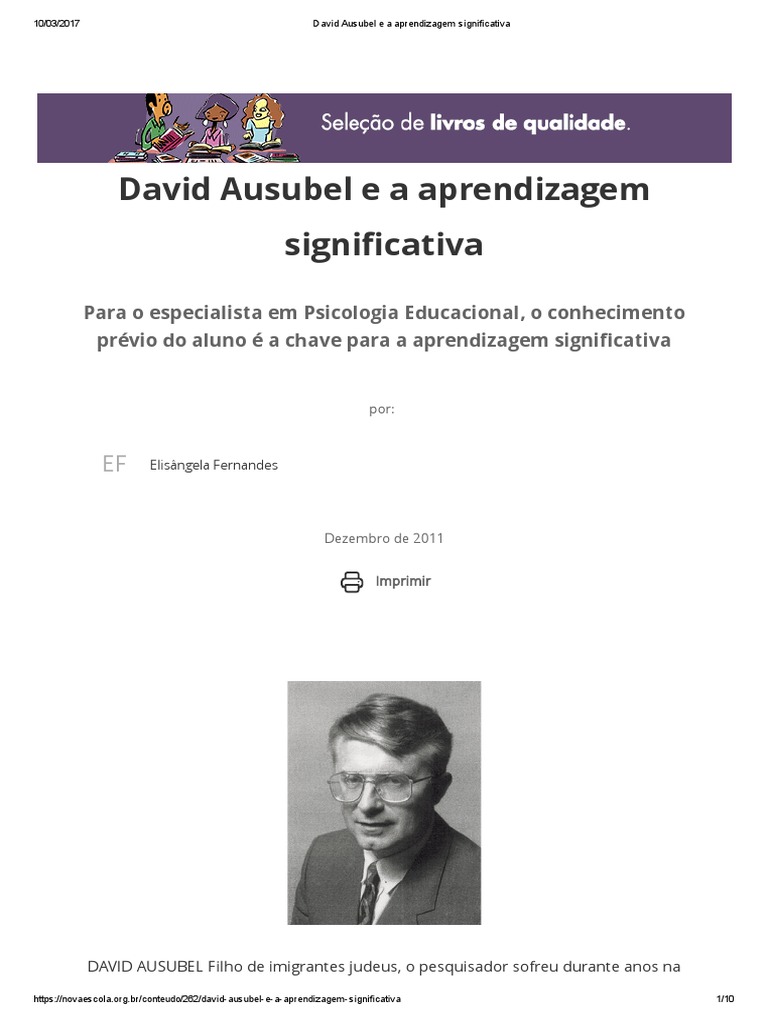 David Ausubel e A Aprendizagem Significativa | Download grátis PDF ...