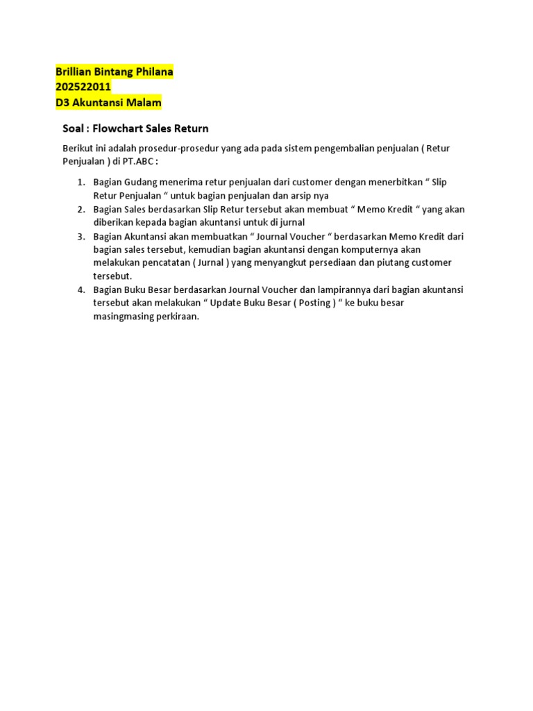 Flowchart Prosedur Retur Penjualan | PDF