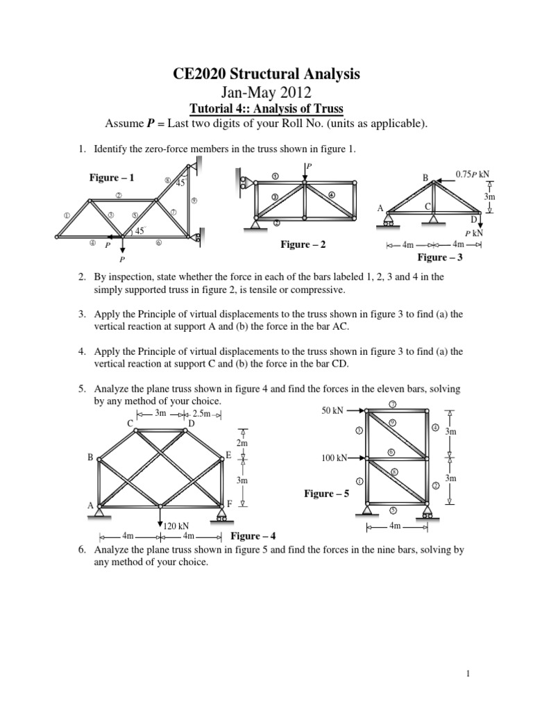 CE2020 Structural Analysis: Jan-May 2012 | PDF | Truss | Structural ...