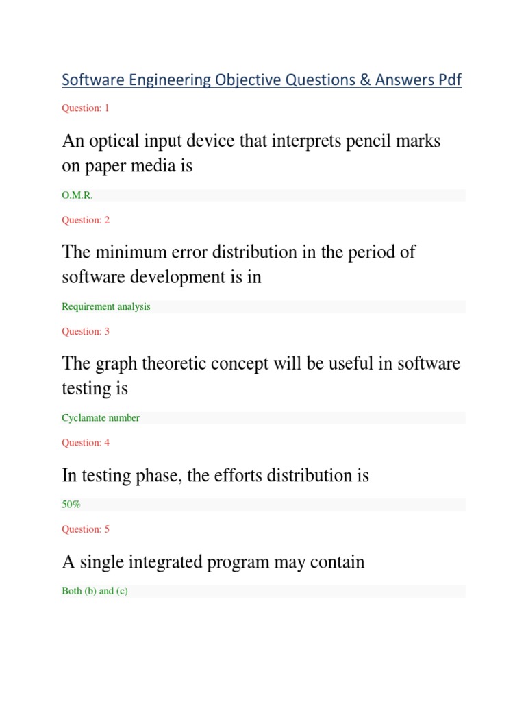 Software Engineering Objective Questions & Answers PDF | PDF