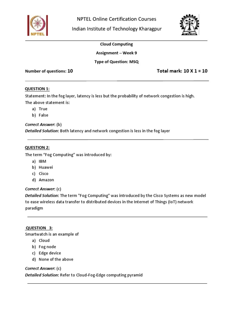 NPTEL - CC - Assignment 9 2022 | PDF | Cloud Computing | Information ...