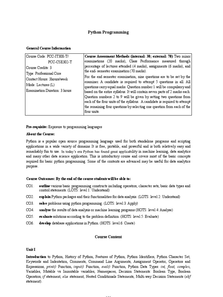 Python Programming Course Content Pdf Subroutine Parameter