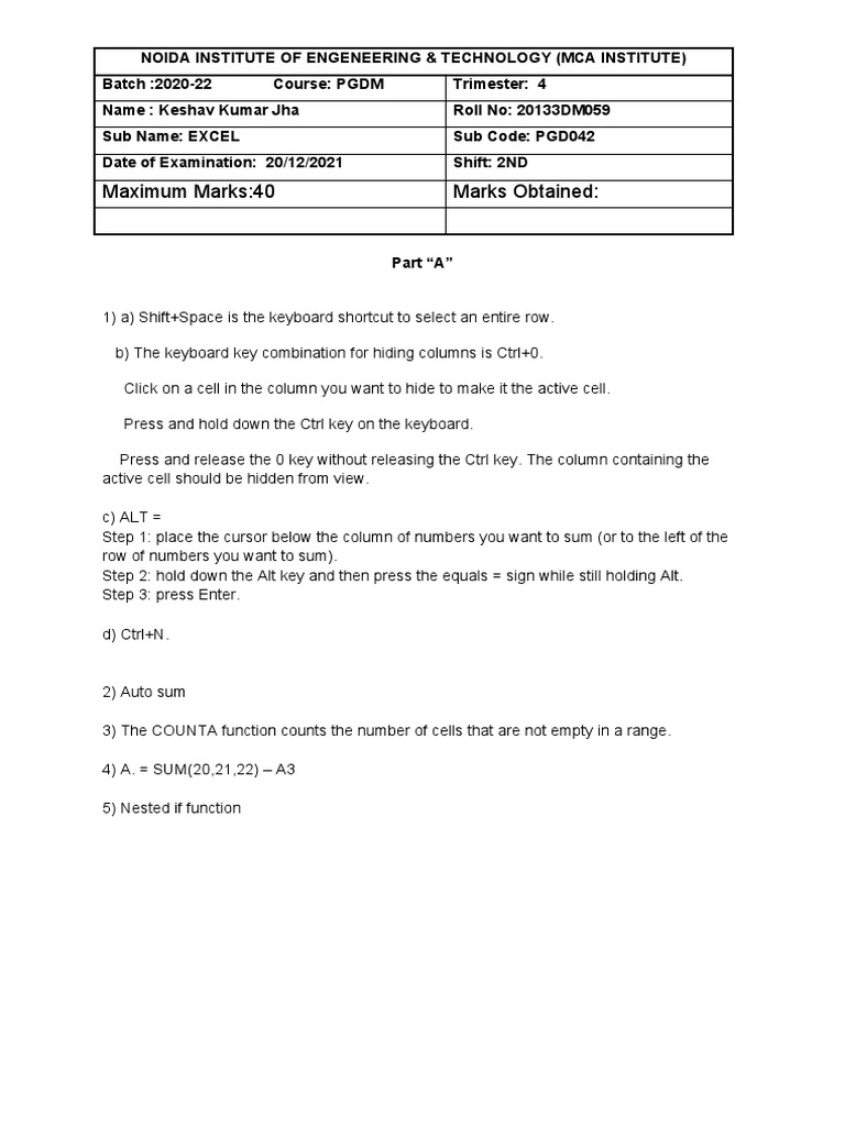 Sample Answer Sheet Word | PDF