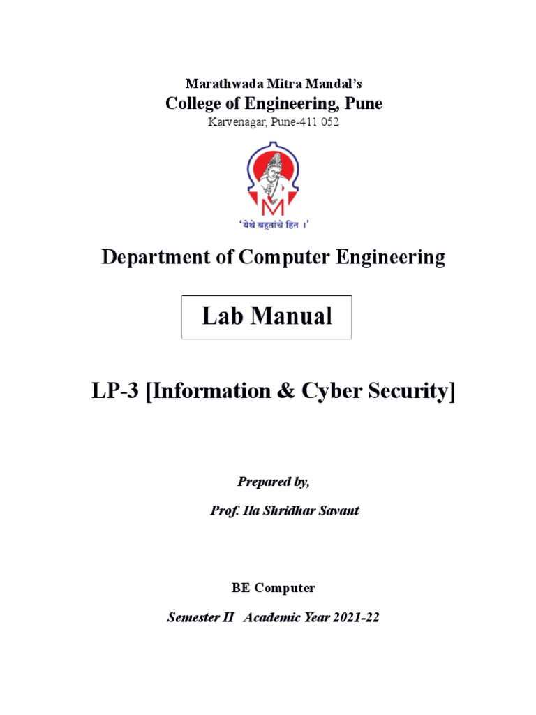 LP-3 (Information & Cyber Security) Lab Manual 2021-22 | PDF | Key ...