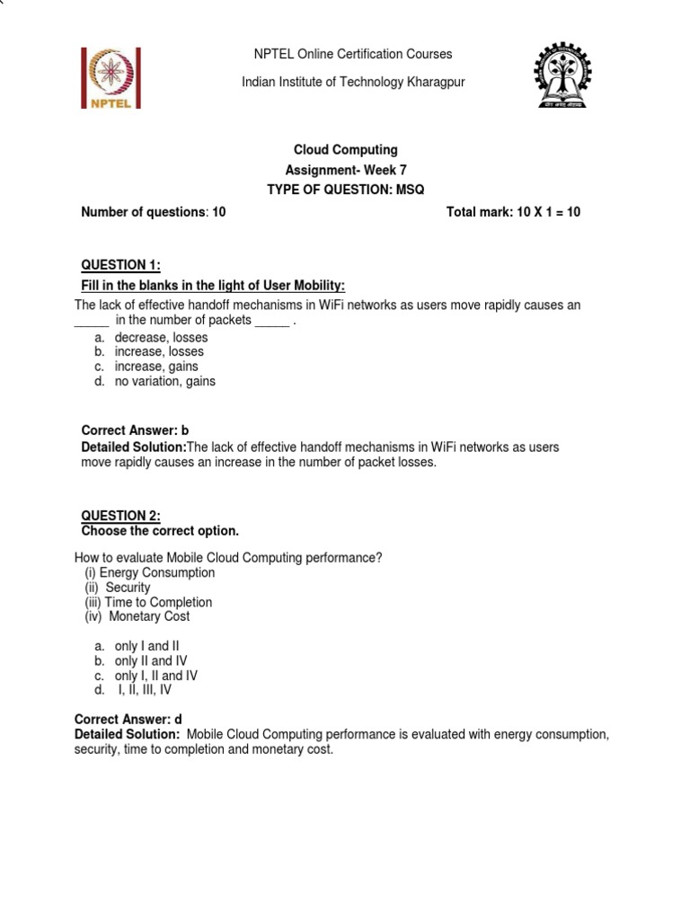 NPTEL - CC - Assignment 7 2022 | PDF | Service Industries | Computer ...