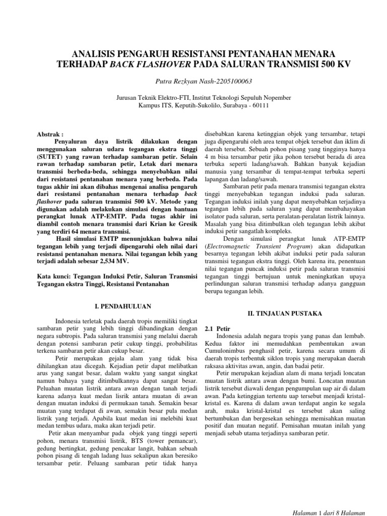 Analisis Pengaruh Resistansi An Menara Terhadap Back Flashover Pada Saluran Transmisi 500 KV | PDF