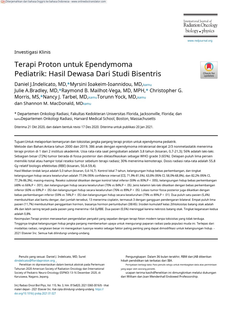 Terapi Proton Untuk Ependymoma Pediatrik: Hasil Dewasa Dari Studi ...