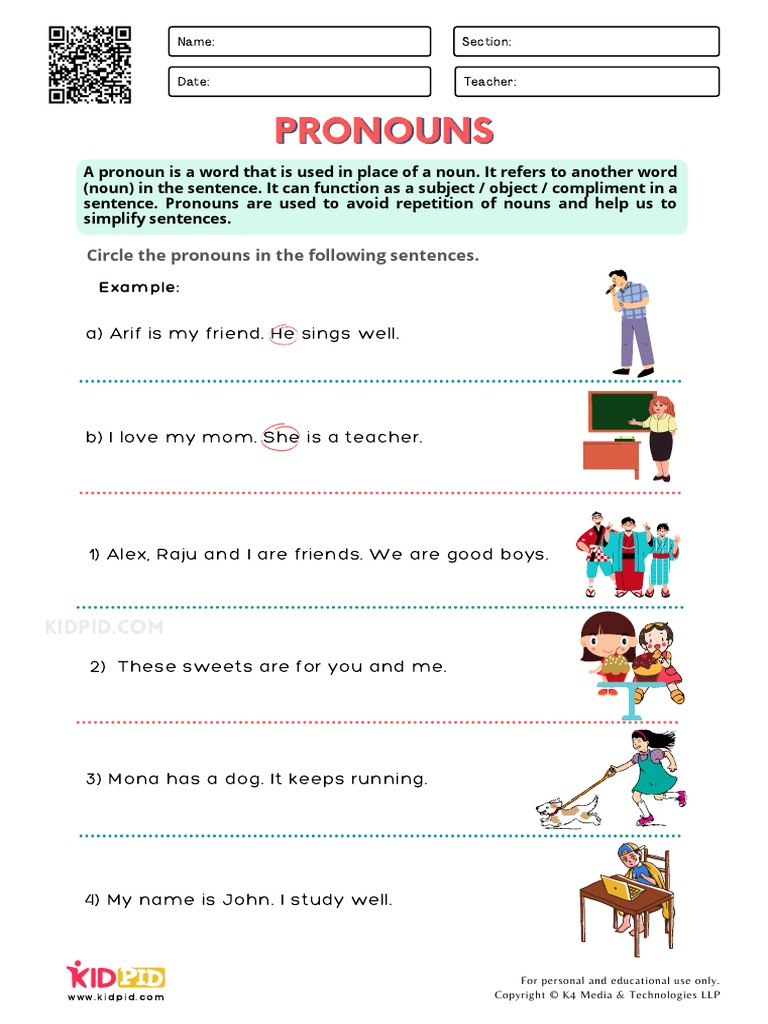 Identification of Pronouns Worksheets For Grade 2 | PDF | Noun ...