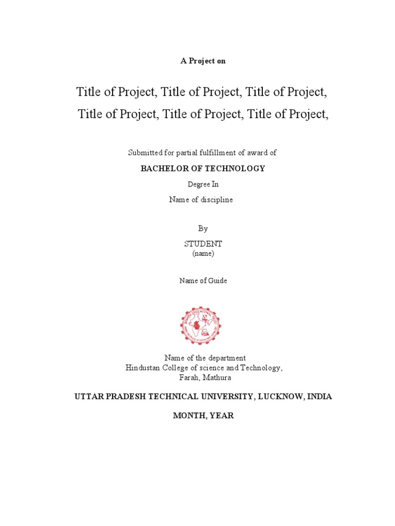 A Project Report FORMAT Front Page, Certificate and Other Details | PDF ...