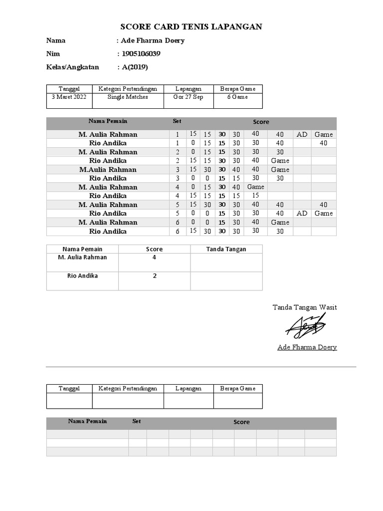 Score Lapangan Fix | PDF