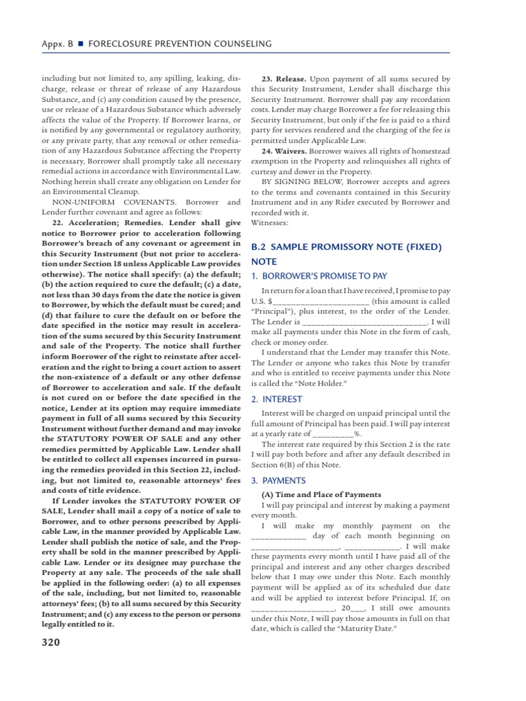 Appx. B Foreclosure Prevention Counseling: B.2 Sample Promissory Note (Fixed) | PDF | Interest ...