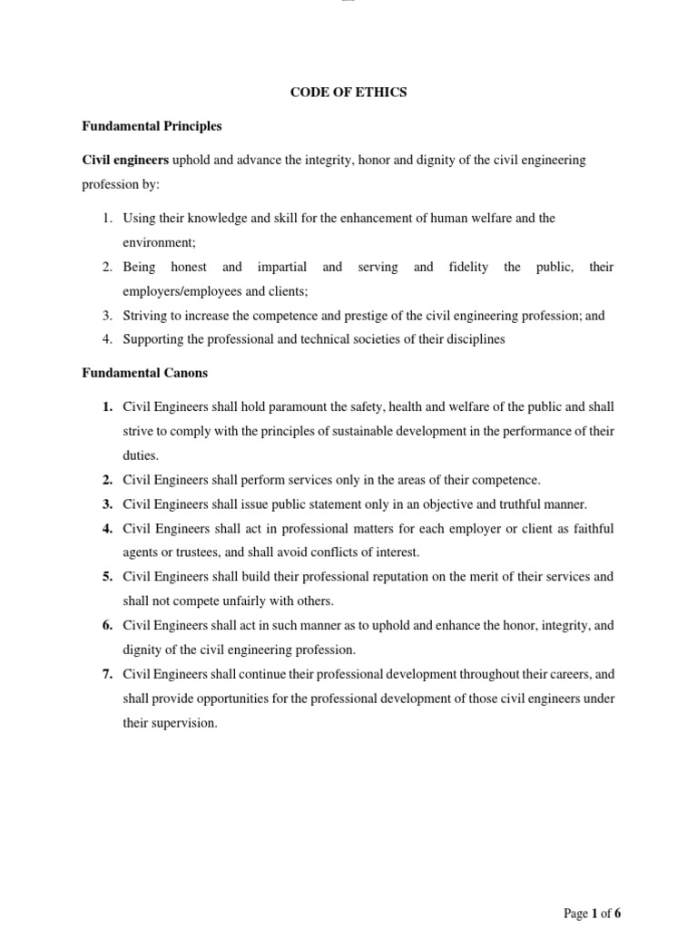 Code of Ethics for Civil Engineers: Guidelines for Upholding Integrity ...