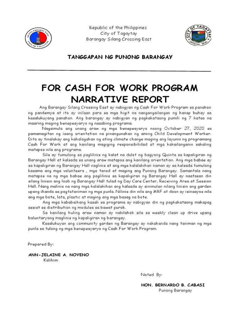 Cash For Work Narrative Report | PDF