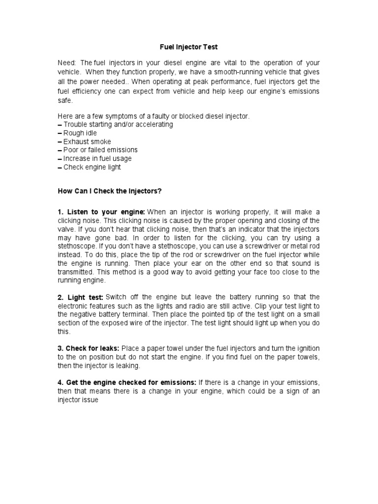 Diesel Injector Test | PDF