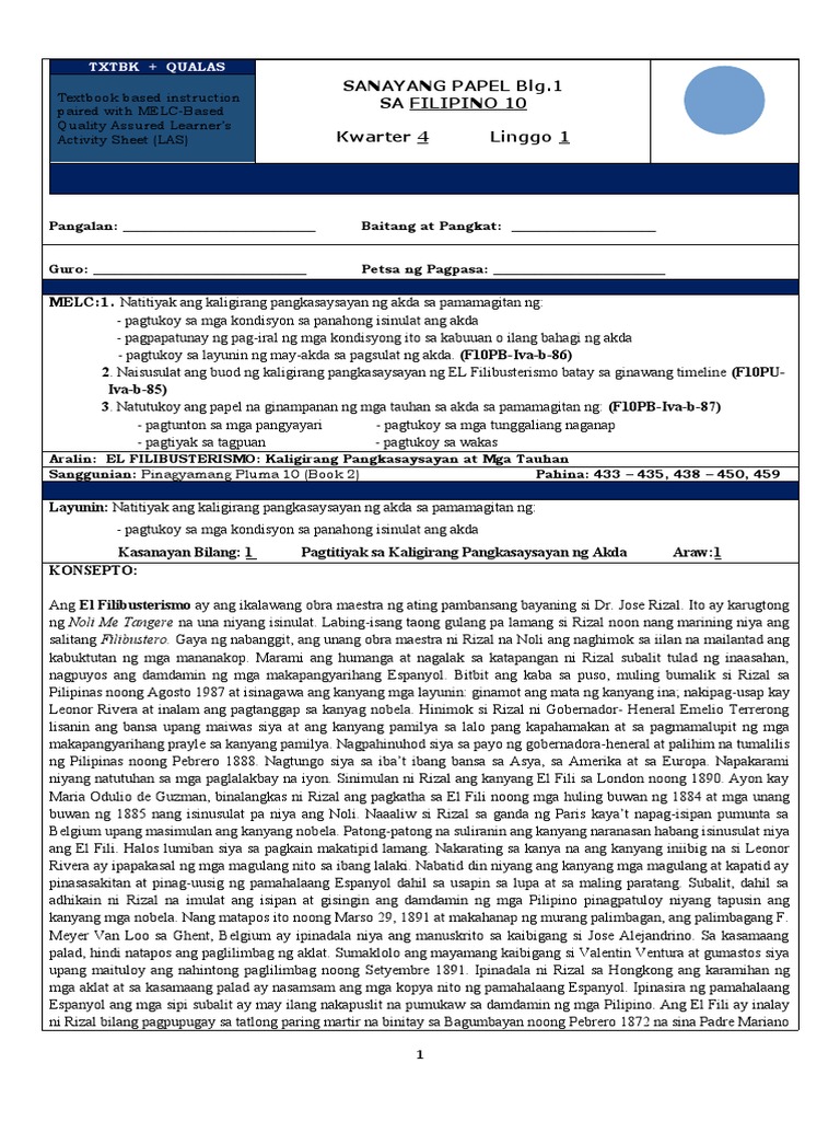 LAS Q4 Filipino-W1 | PDF