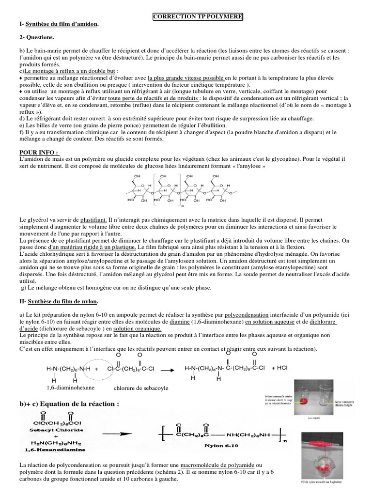 Correction TP Polymerenew | PDF | Amidon | Chimie physique