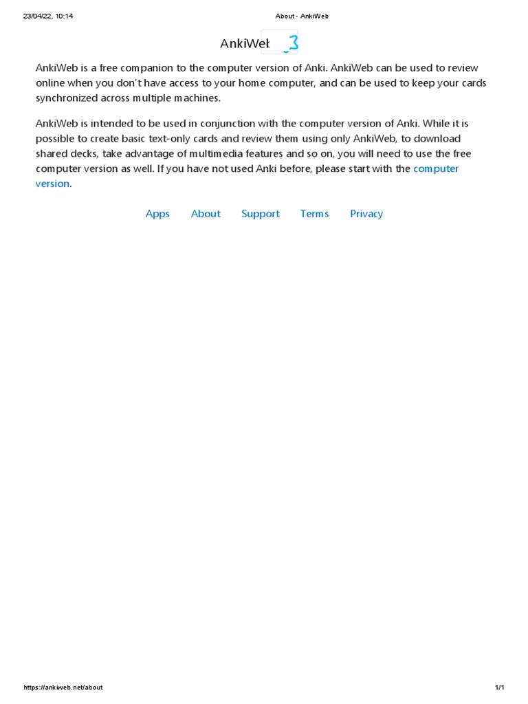 Ankiweb: Computer Apps About Support Terms Privacy | PDF | Computers