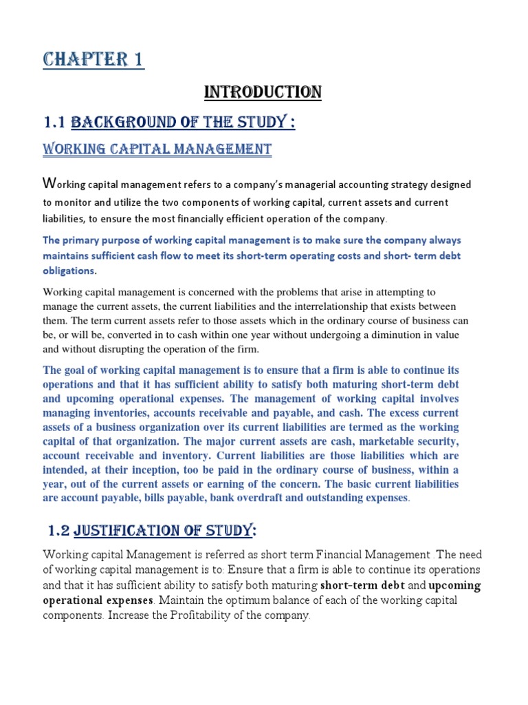 1.1 Background of The Study:: Working Capital Management | PDF ...