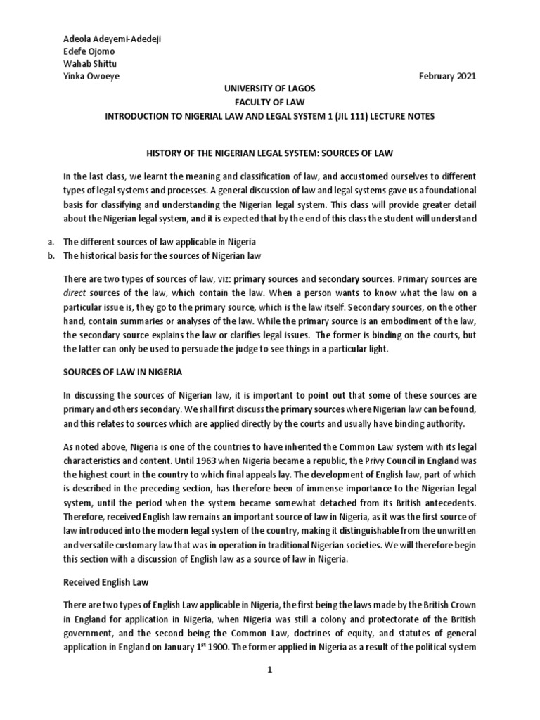 Topic Two - History of The Nigerian Legal System | PDF | Precedent ...