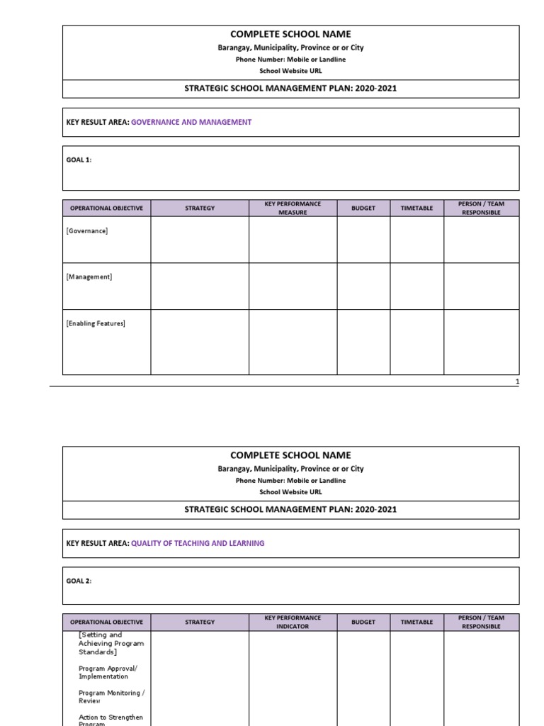 STRATEGIC SCHOOL MANAGEMENT PLAN From Email | PDF | Innovation | Governance