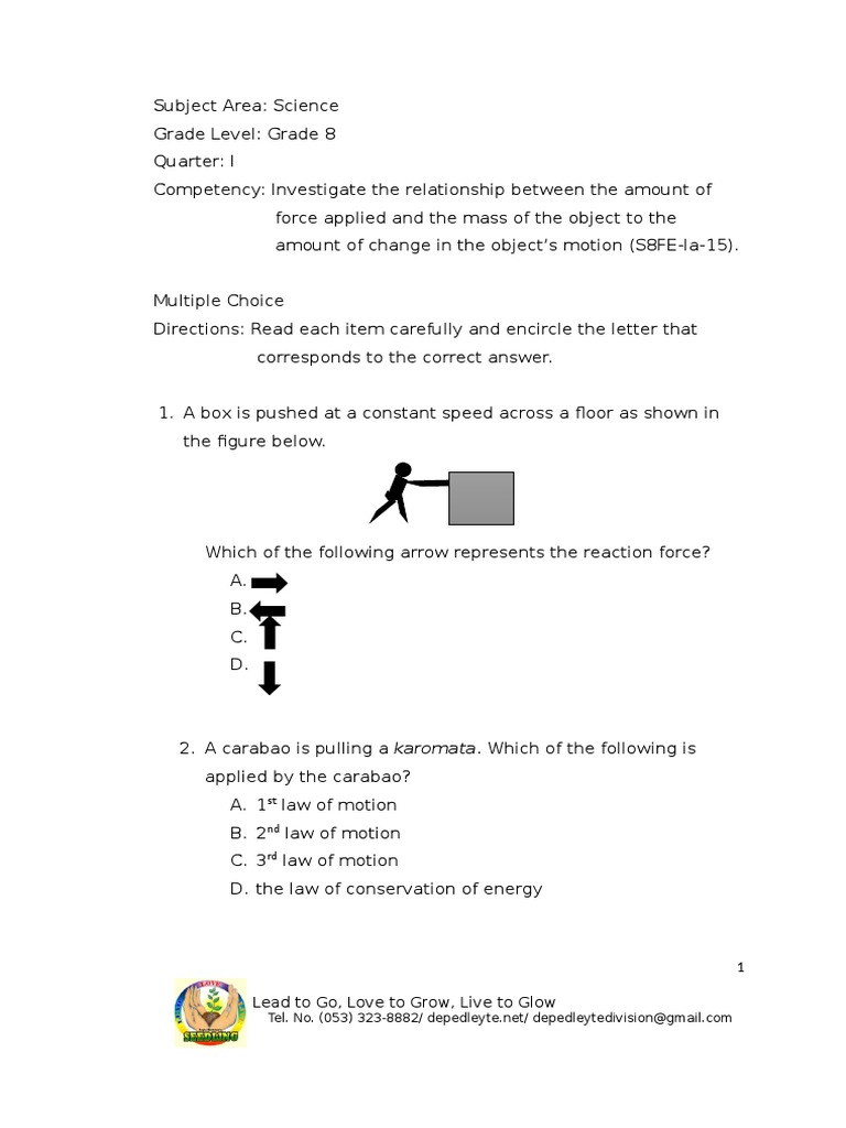 Grade 8 Science Test Items | PDF | Sound | Force