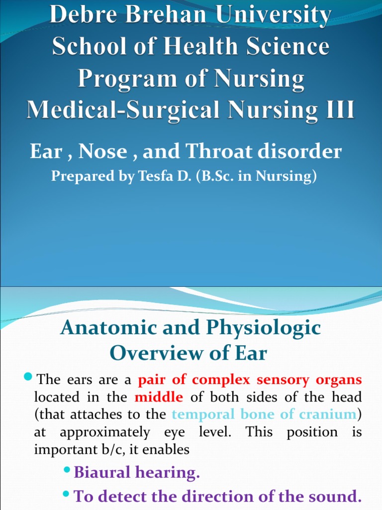 Nursing Management of ENT Disorders | PDF | Ear | Human Head And Neck