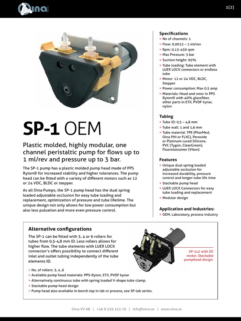 SP-1 OEM Datasheet | PDF | Pump | Manufactured Goods