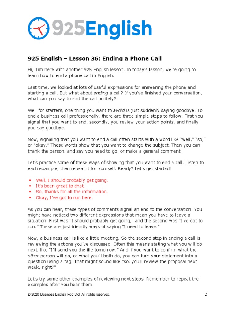 Ending Business Calls: 3-Step Guide | PDF | Verb | English Language