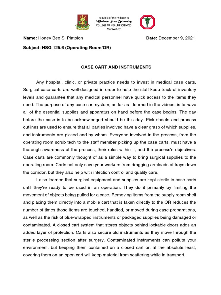 OR Case Carts and Instrument Management | PDF | Operating Theater | Surgery