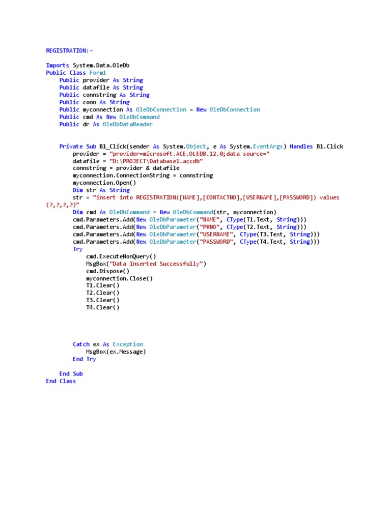 Form1: "Provider Microsoft - ACE.OLEDB.12.0 Data Source " "D:/PROJECT ...