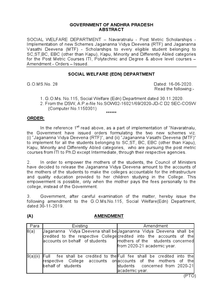 Andhra Pradesh Post Metric Scholarships | PDF | Government