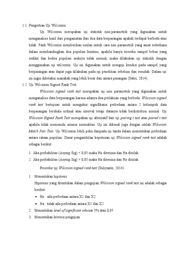 Uji Wilcoxon: Panduan Lengkap dan Cara | PDF