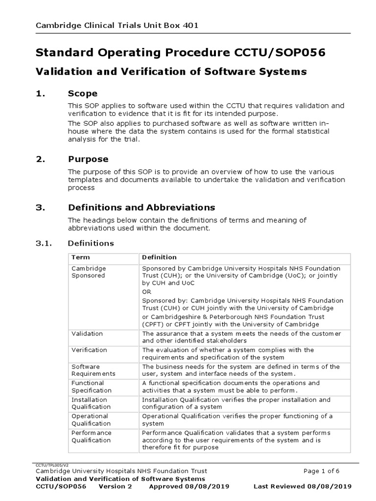 Software Validation SOP Overview | PDF | Verification And Validation ...