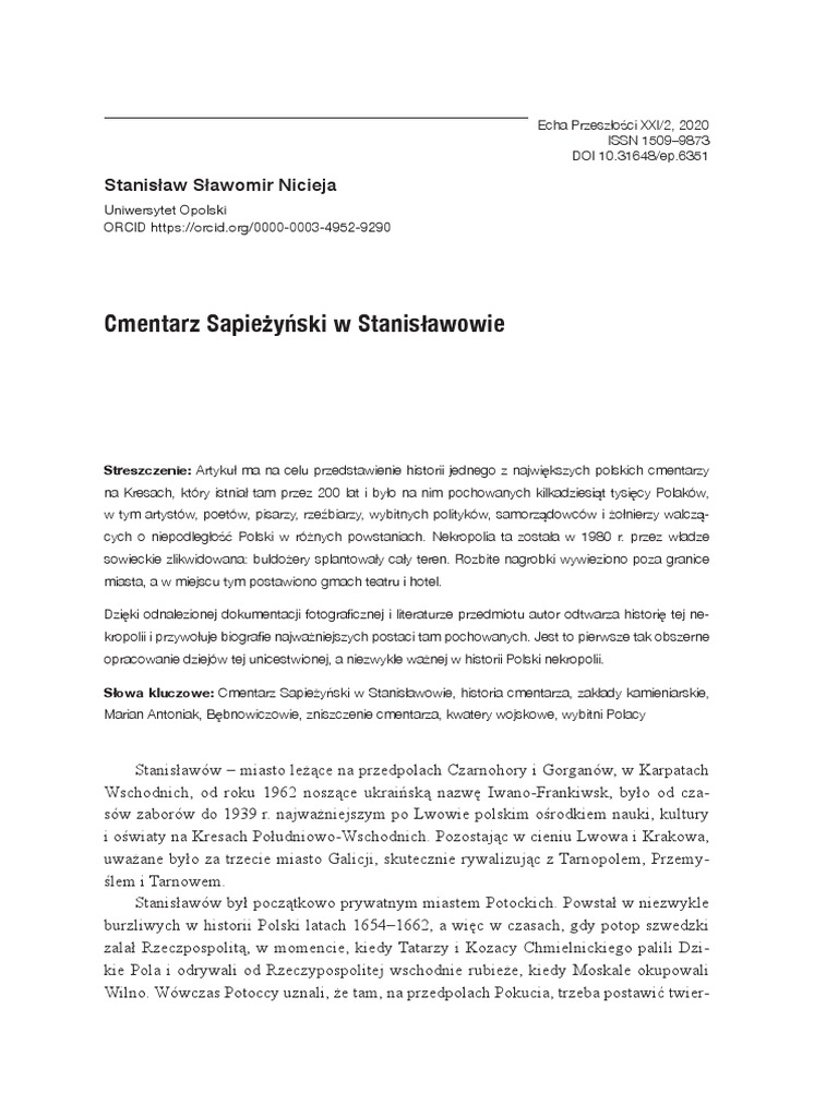 Cmentarz Stanislawow, Kresy Wschodnie | PDF