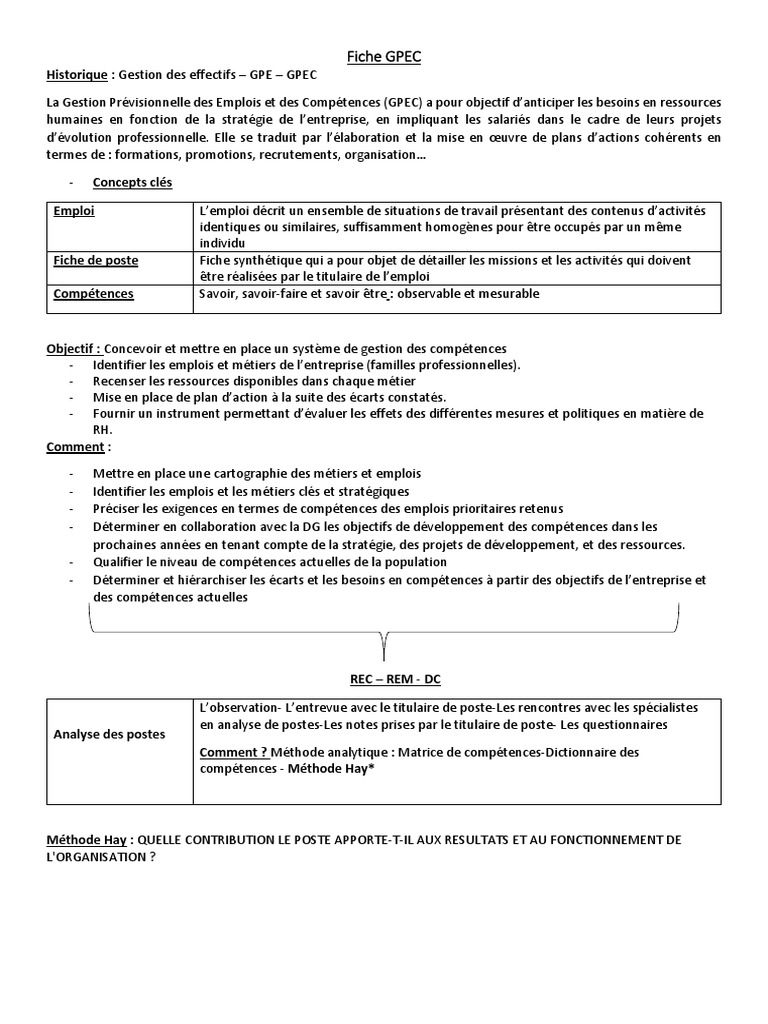 Fiche sur la GPEC et ses outils | PDF