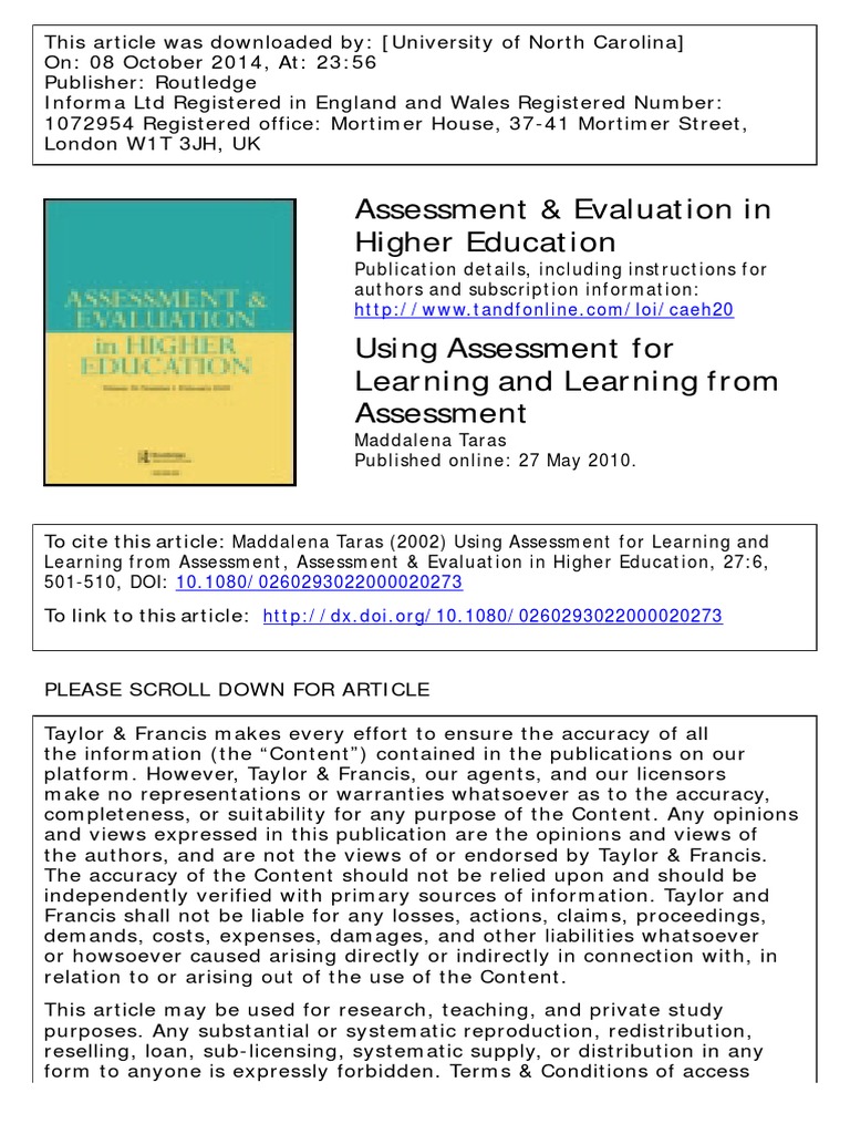 Assessment & Evaluation in Higher Education | PDF