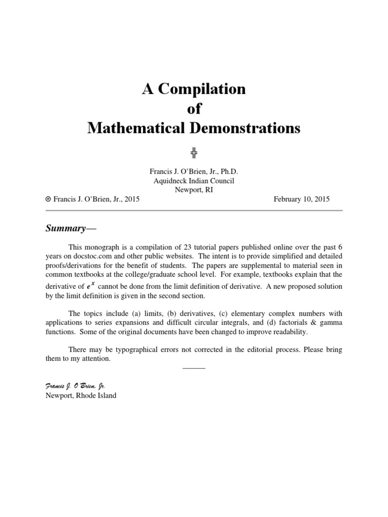 A Compilation of Mathematical Demonstrations | Download Free PDF ...