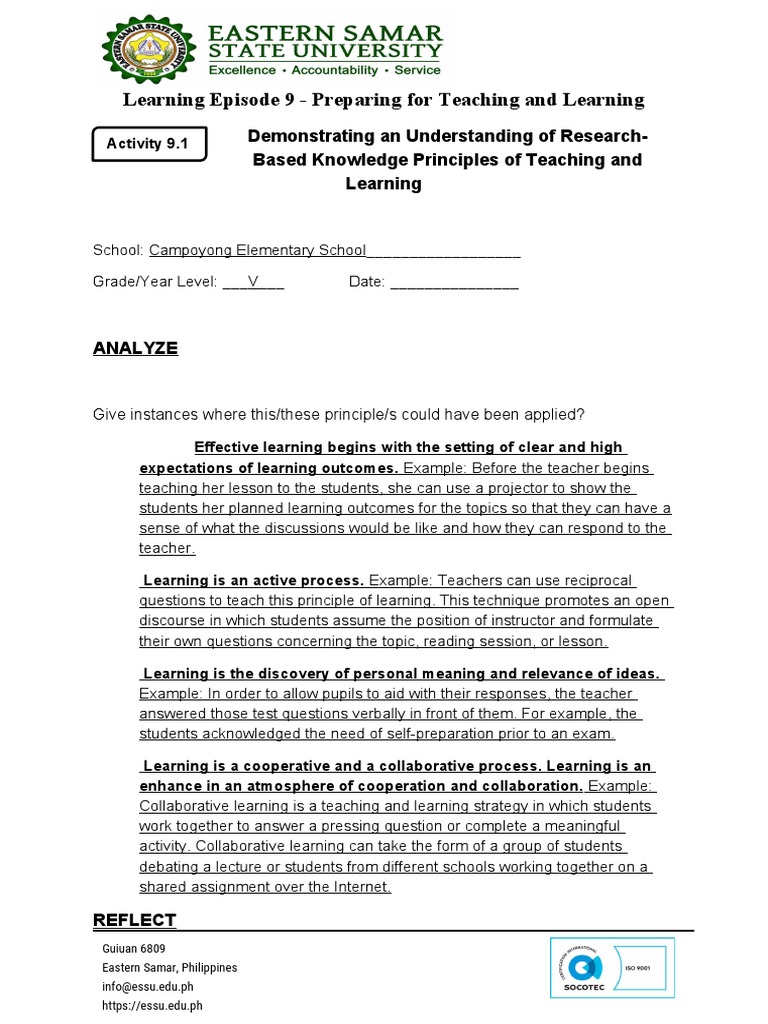 Learning Episode 9 - Preparing For Teaching and Learning | PDF ...