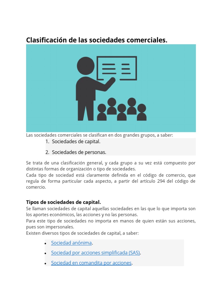 Clasificación de Las Sociedades Comerciales | PDF | Sociedad de responsabilidad limitada | Sociedad