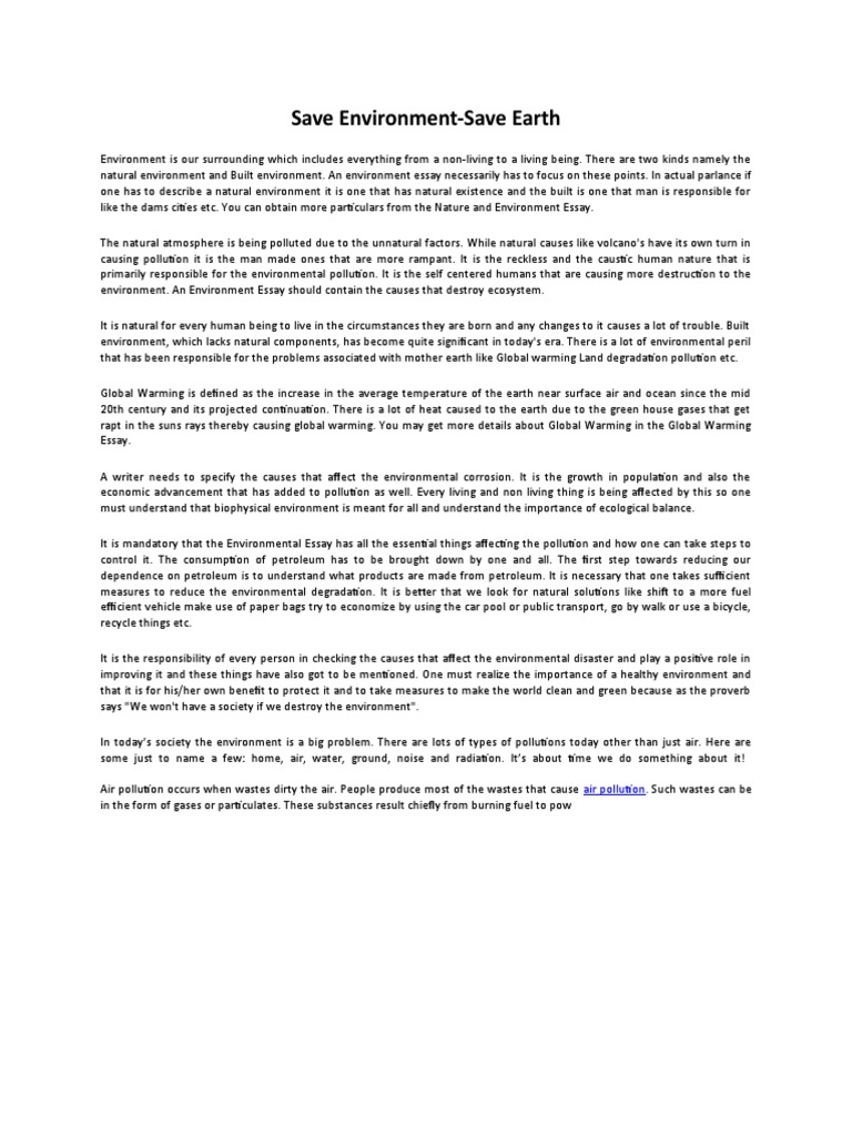 Save Environment | PDF | Natural Environment | Pollution