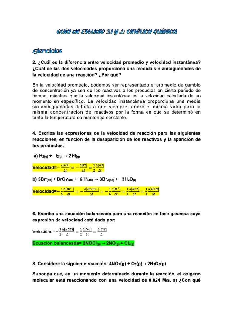 Ejercicios Resueltos De Cinética Química Pdf