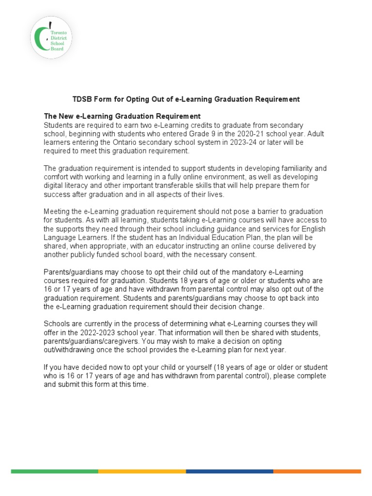 Opt-Out Form for e-Learning Requirement | PDF | Educational Technology ...