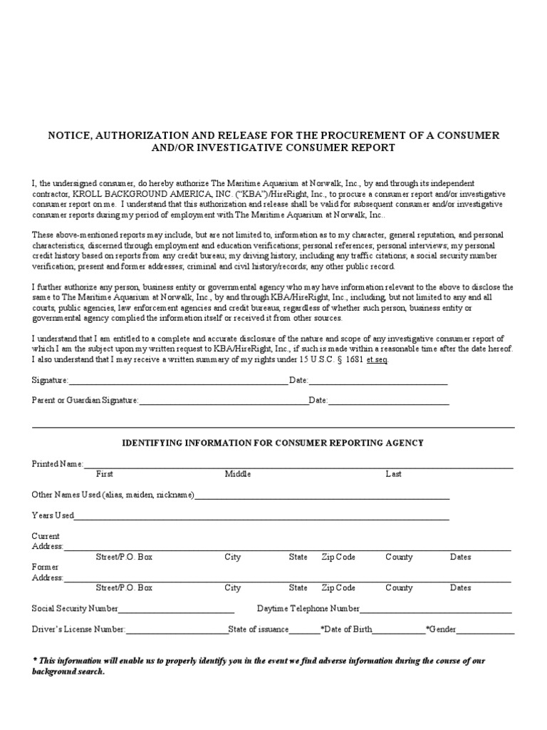 Background Authorization Form | PDF | Credit Bureau | Social Institutions