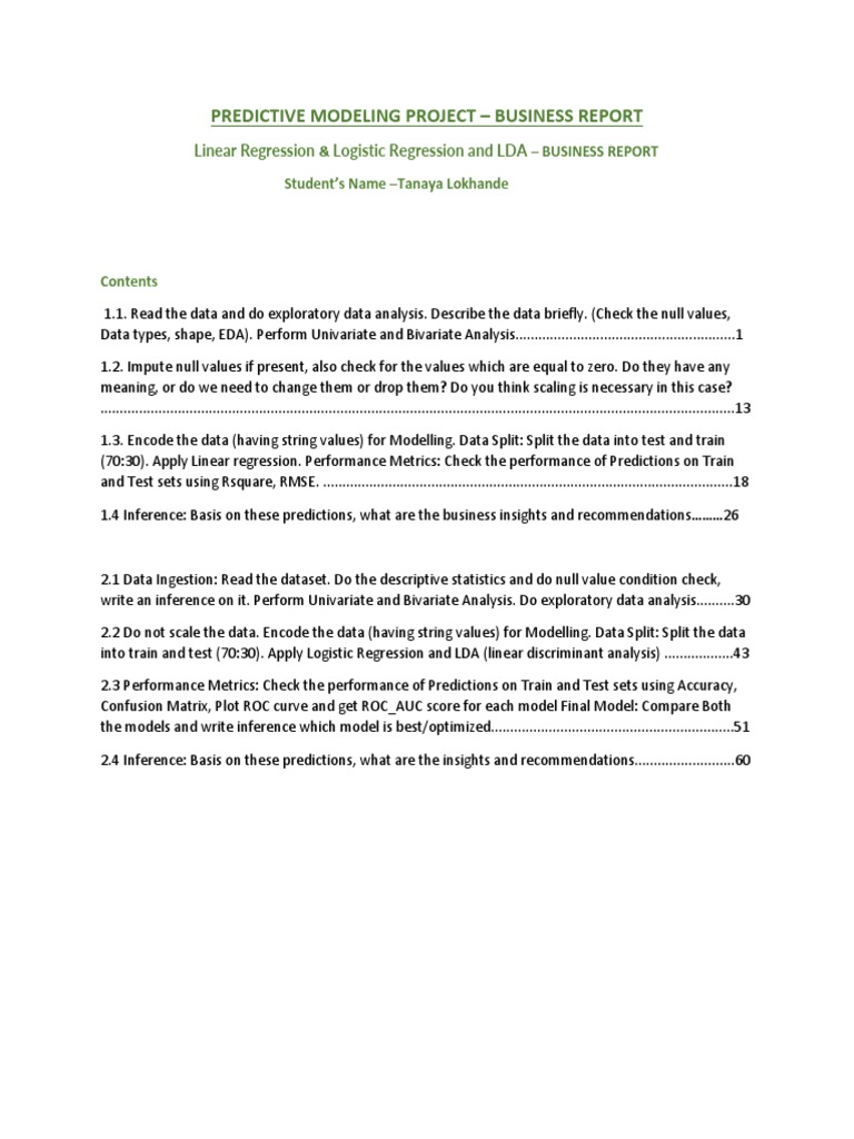 Project-Predictive Modelling - Tanaya - Lokhande | PDF | Receiver Operating Characteristic ...