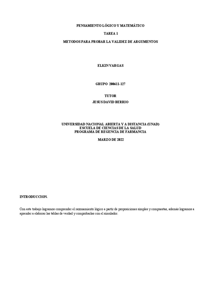 200611-127 Tarea1-Elkin Vargas | PDF | Lógica | Proposición