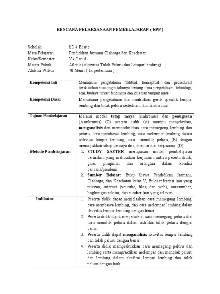 RPP Lempar Lembing Dan Tolak Peluru | PDF