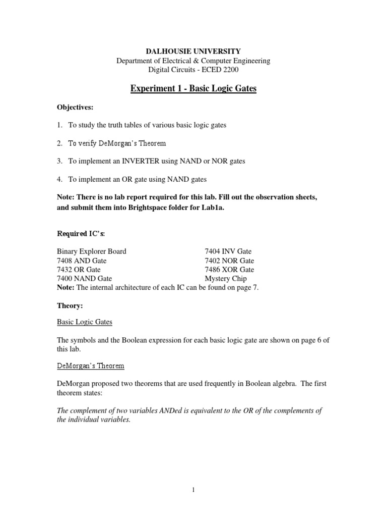 Experiment 1 - Basic Logic Gates | PDF | Logic Gate | Teaching Mathematics