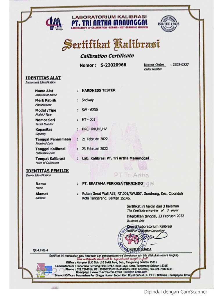 Sertifikat Hardness Test | PDF