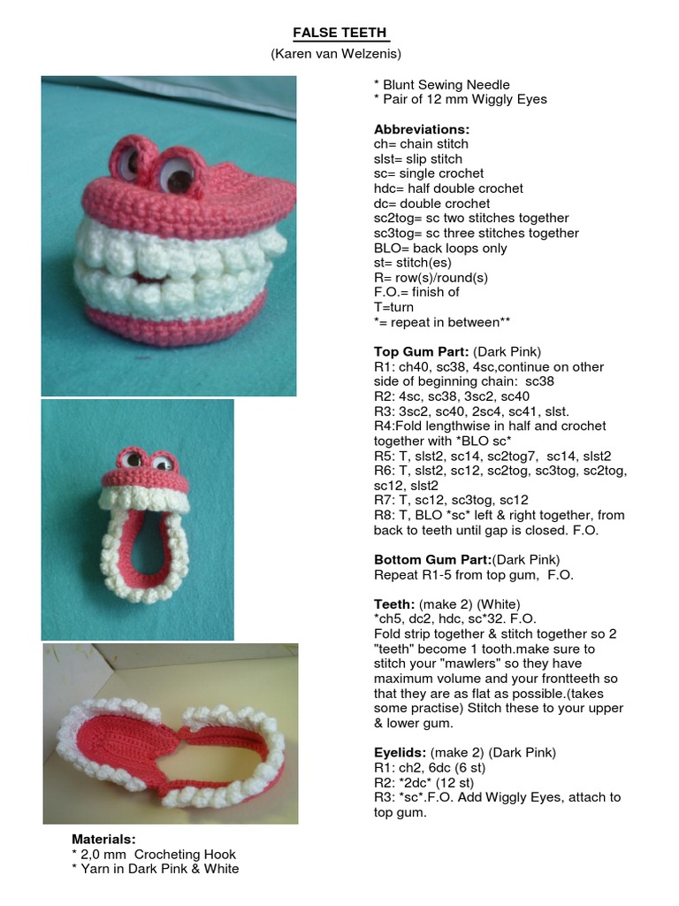 FALSE TEETH CROCHET PATTERN | PDF | Crochet | Needlework